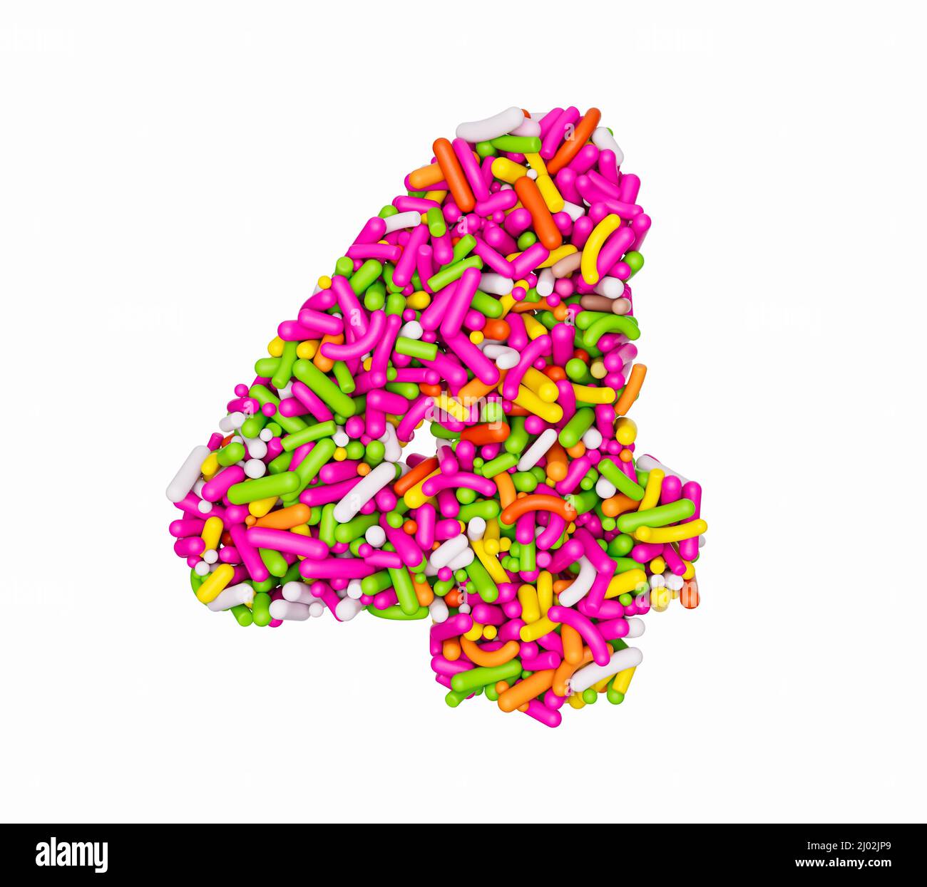 A 3D illustrated Digit 4 made of colorful sprinkles isolated on a white ...