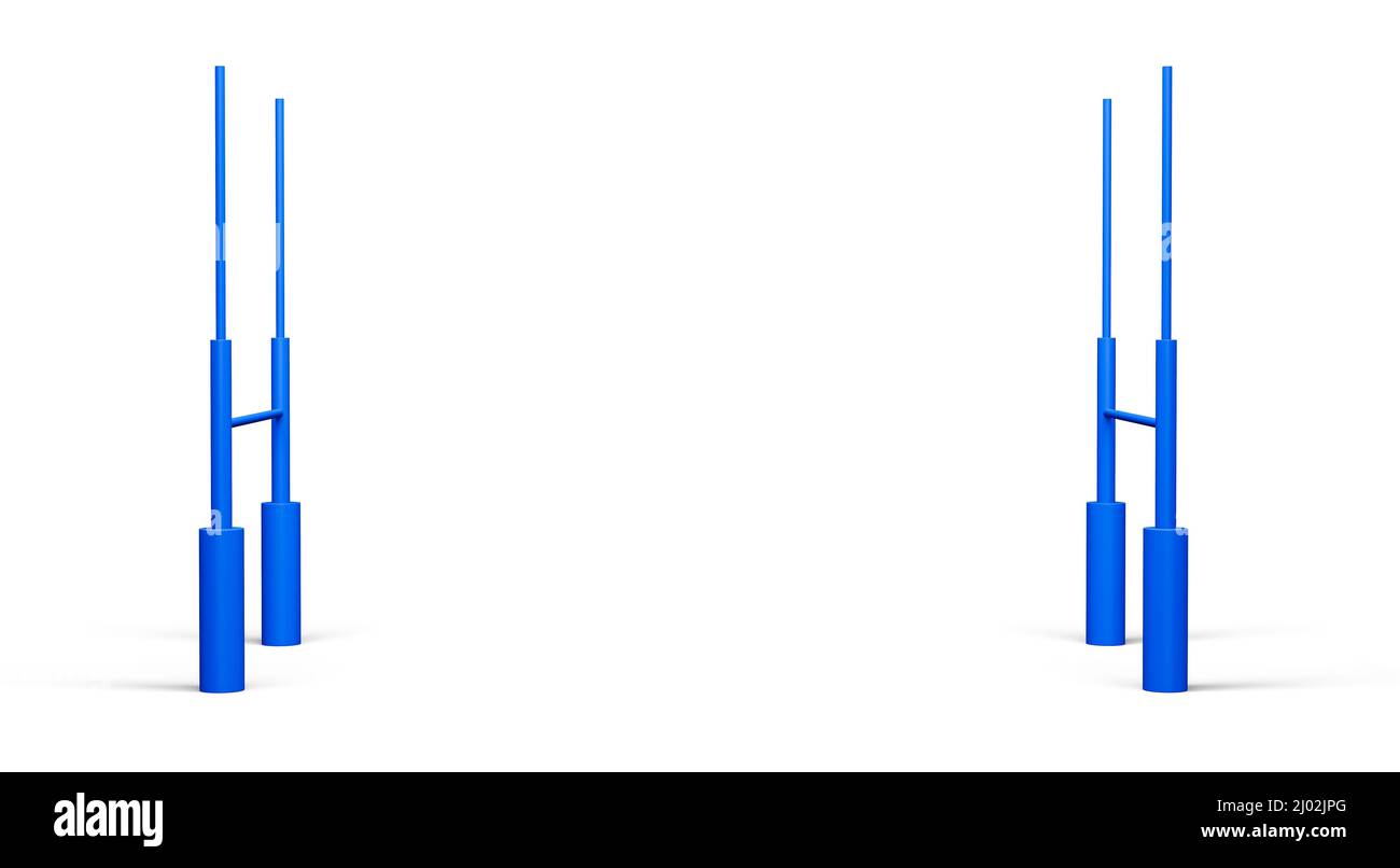3d illustration of rugby goal posts with blue padding isolated on a ...