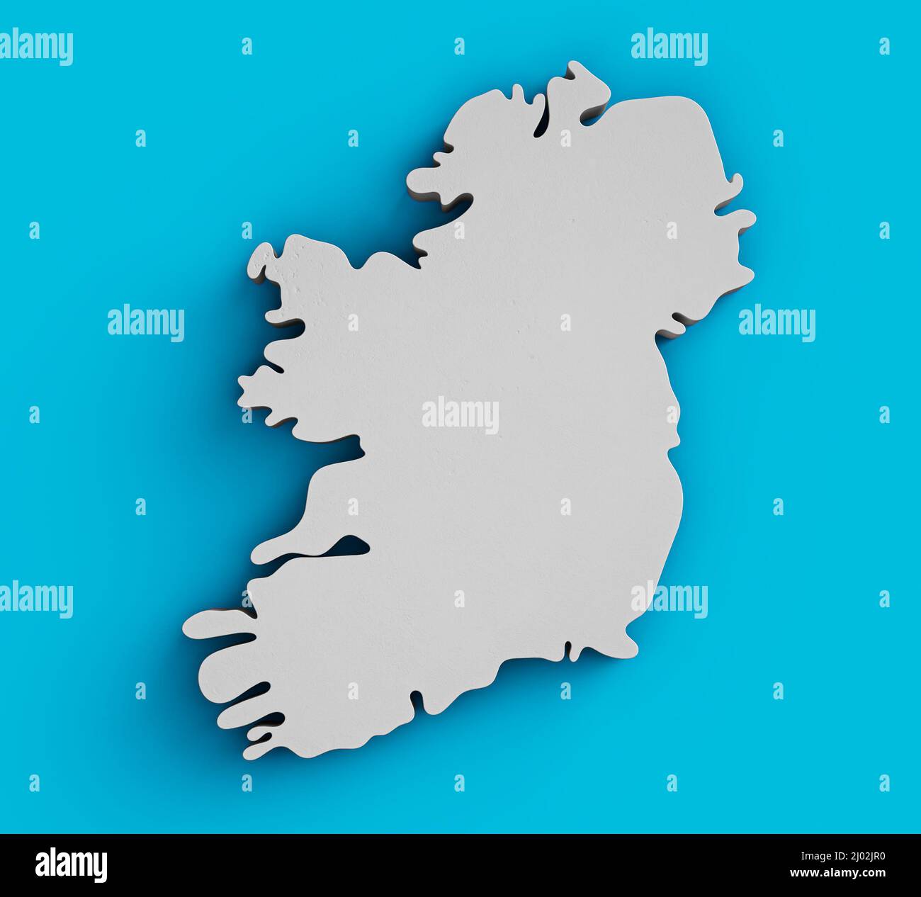 A 3D illustrated topographic map of Ireland isolated on a blue ...