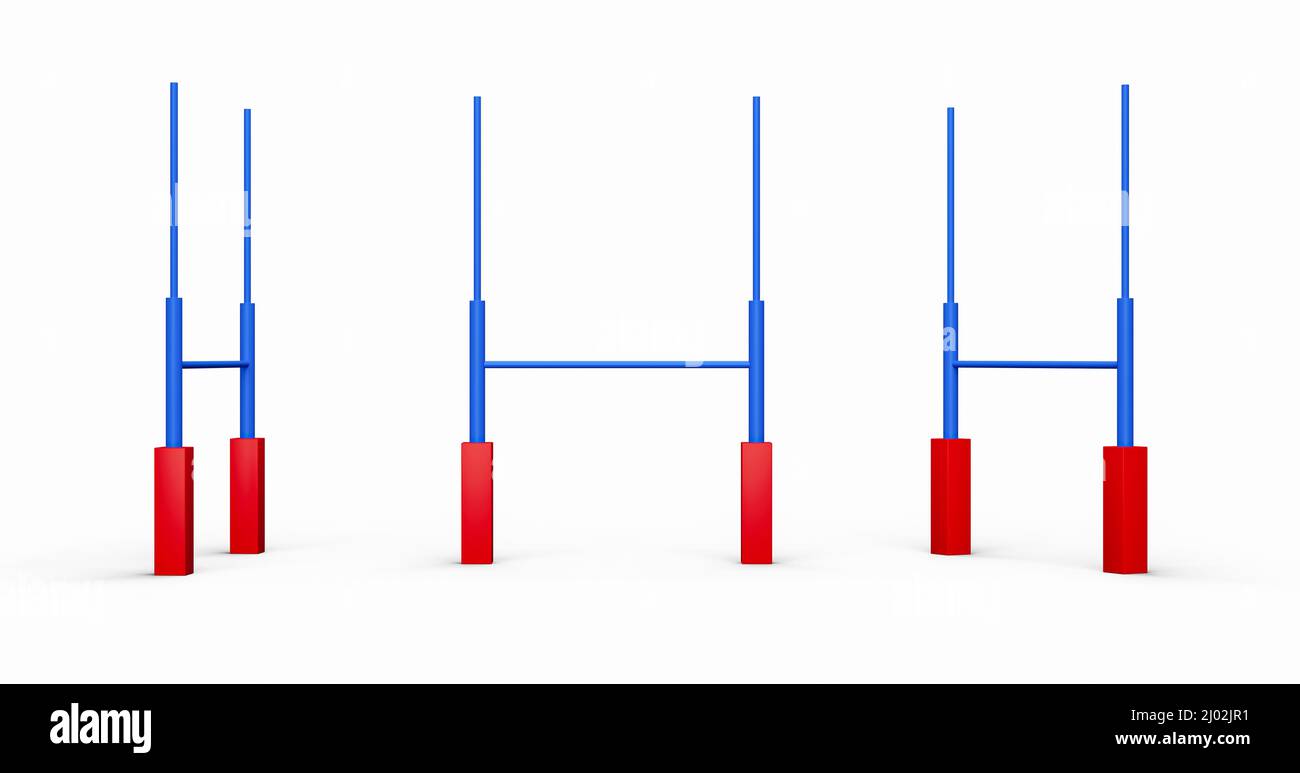 3d illustration of rugby goal posts with blue padding isolated on a ...