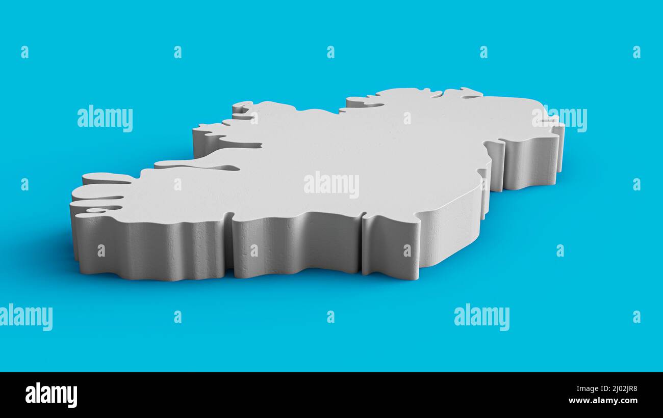 3D illustrated topographic map of Ireland isolated on a blue background ...
