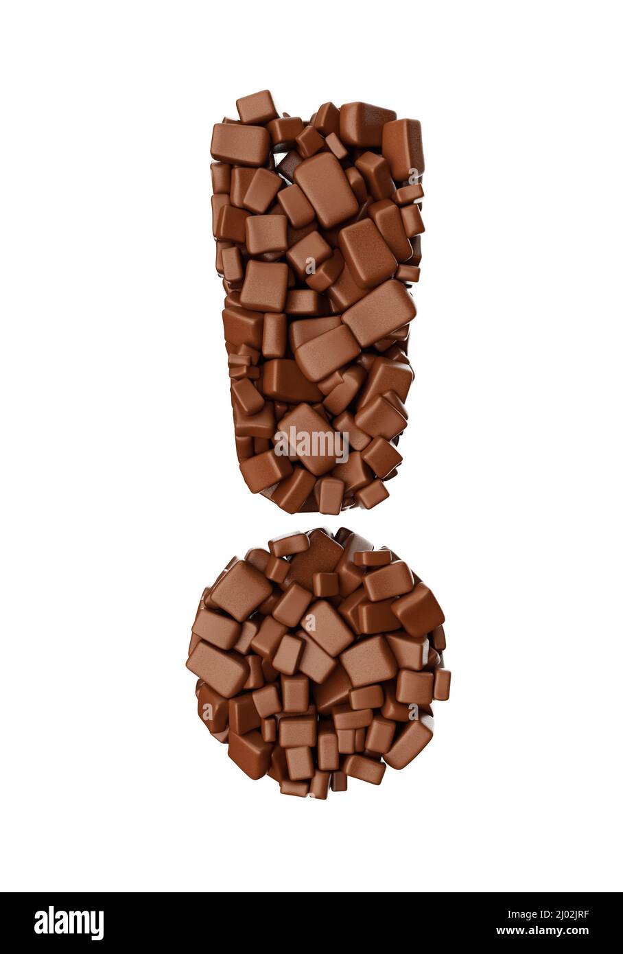 3D illustrated exclamation mark sign made of chocolate chunks on a ...