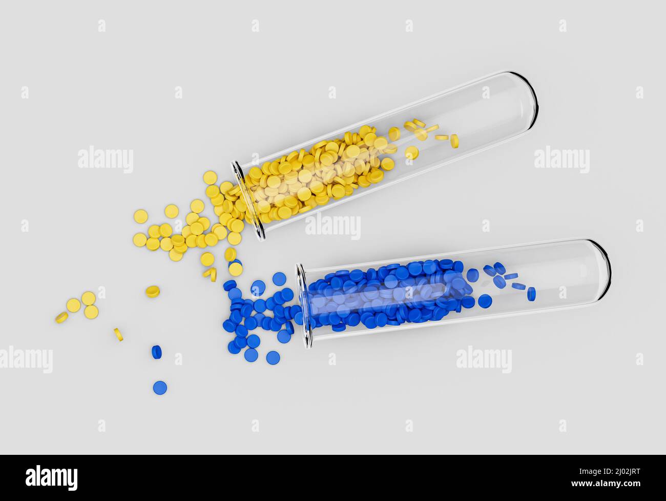 3d illustration of plastic granulates falling from a sample test tube ...