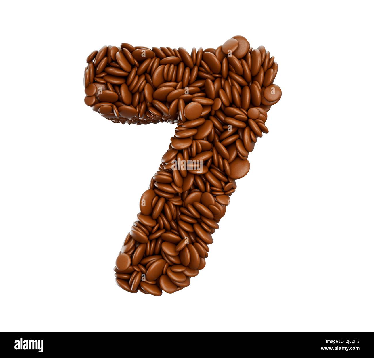 3D illustrated Digit 7 made of chocolate chips isolated on a white ...