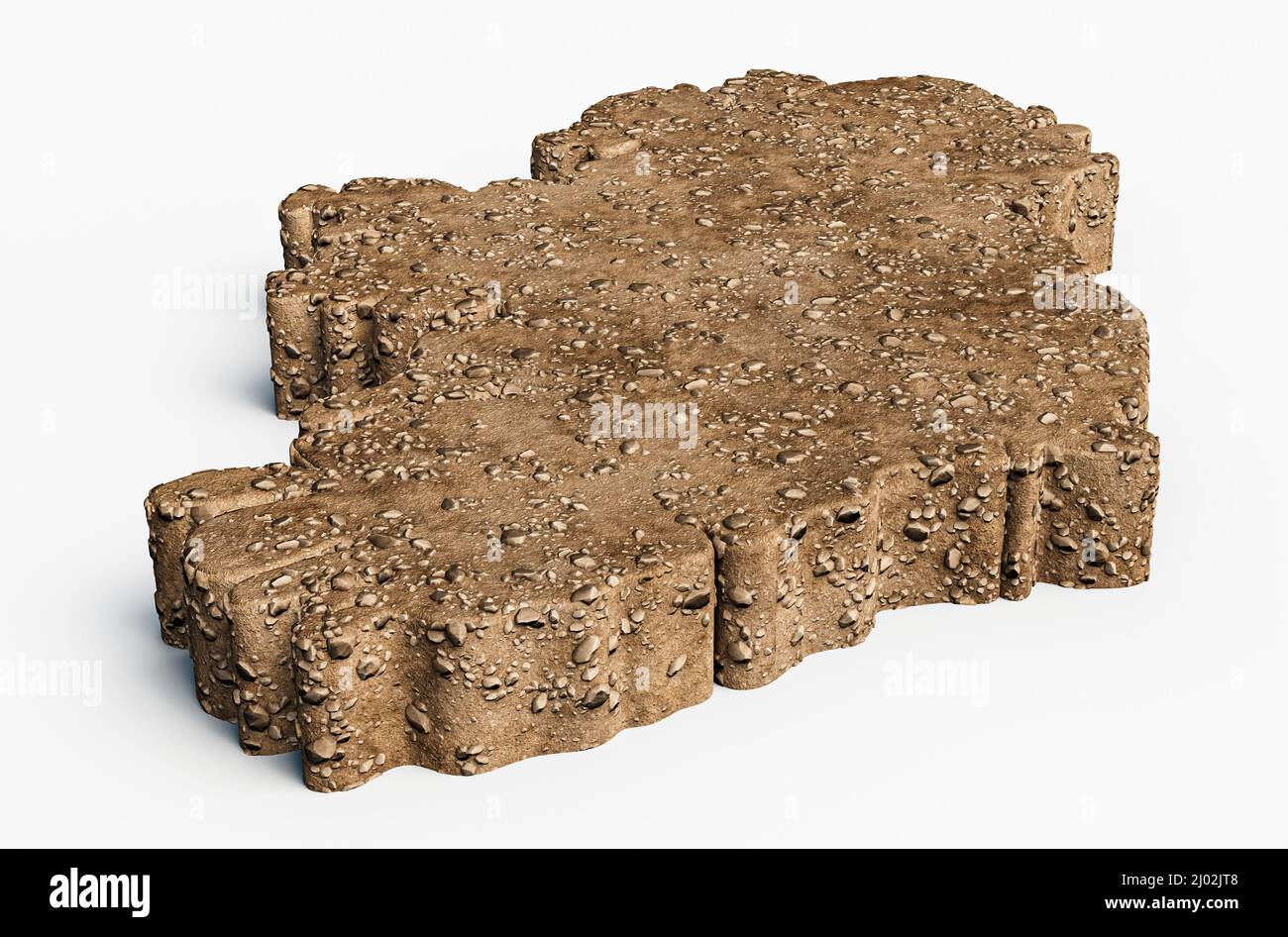 3D illustrated map of Ireland with ground cross section isolated on a ...
