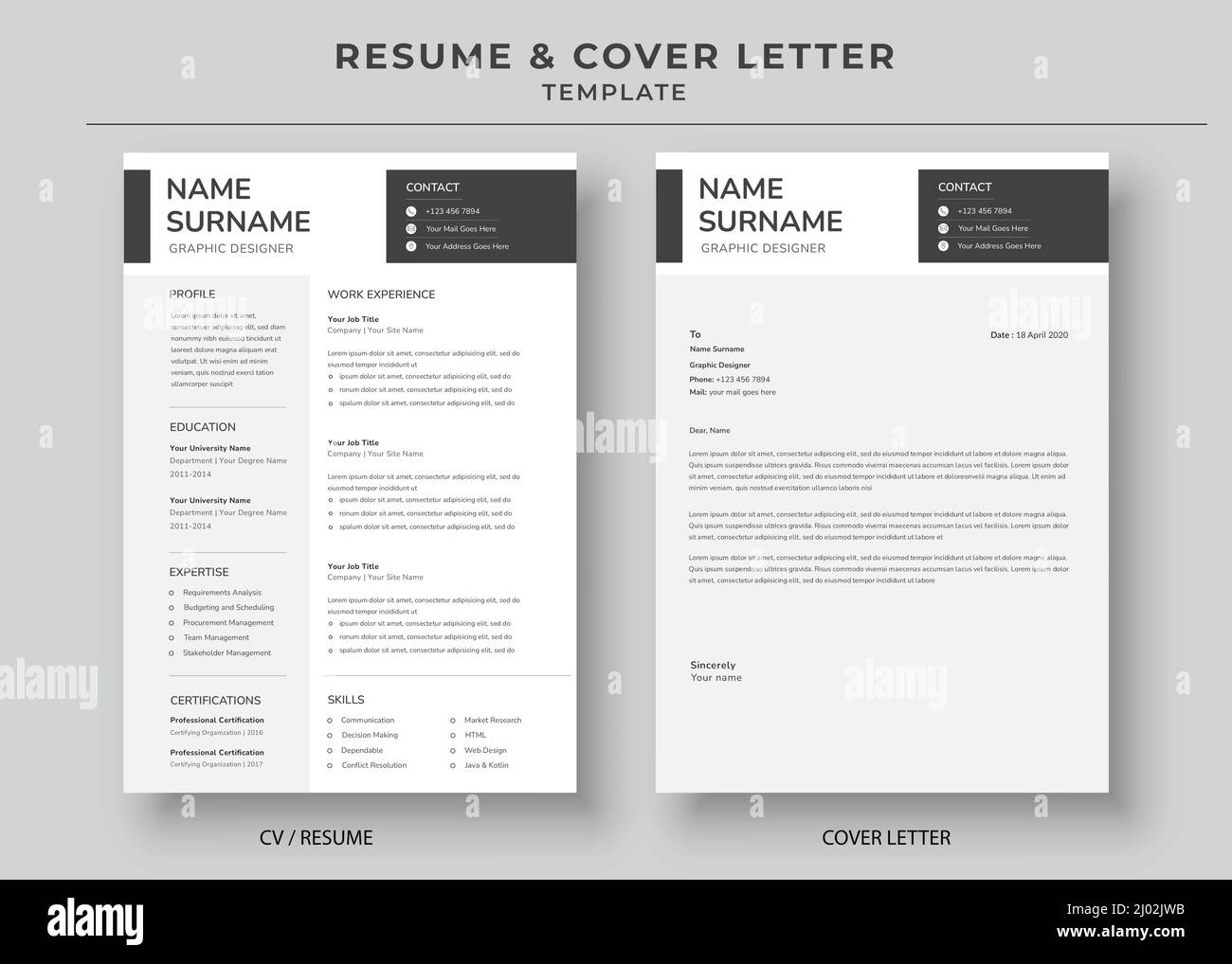Resume and Cover Letter Template, Minimalist resume cv template, Cv ...