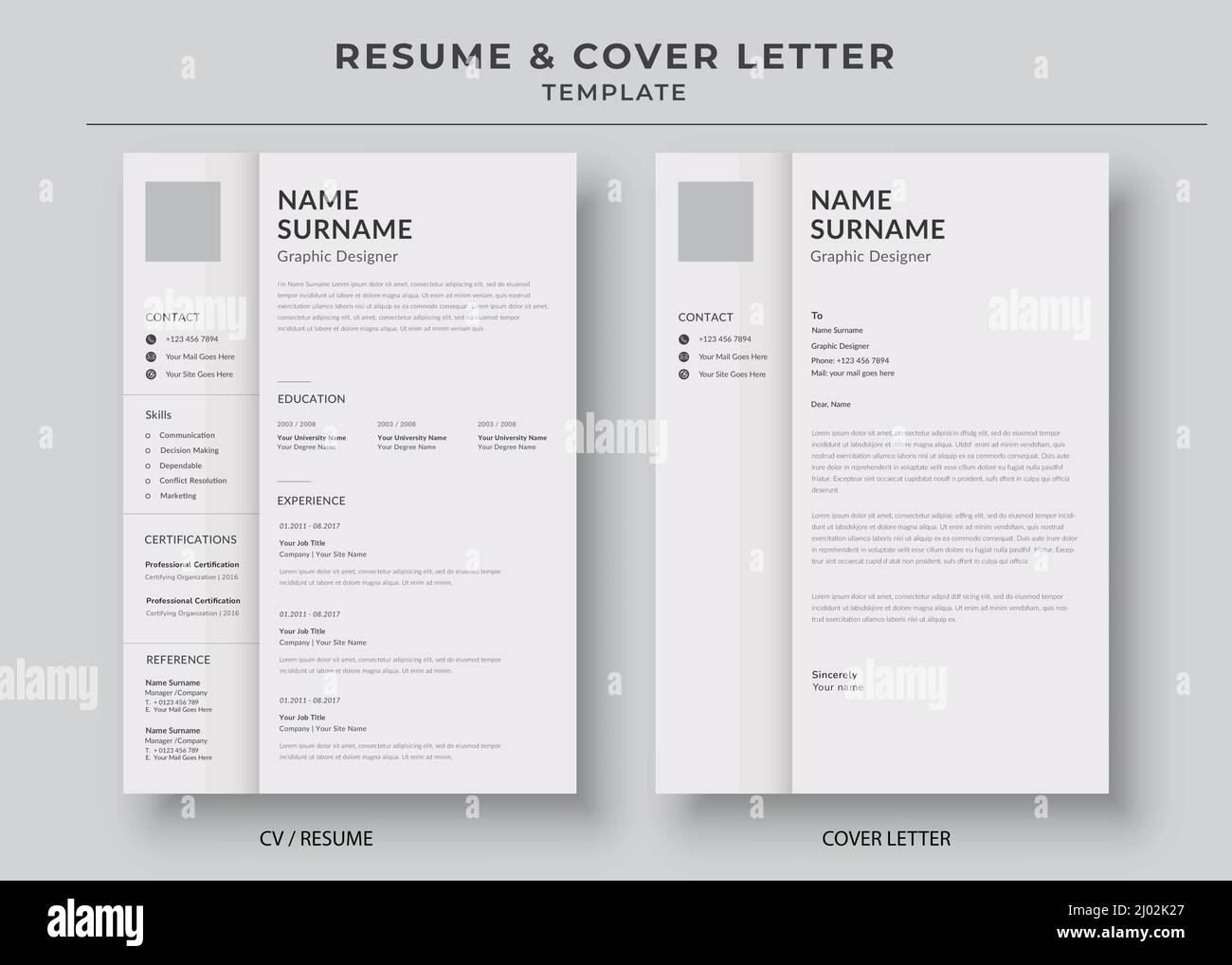 Resume and Cover Letter Template, Minimalist resume cv template, Cv ...