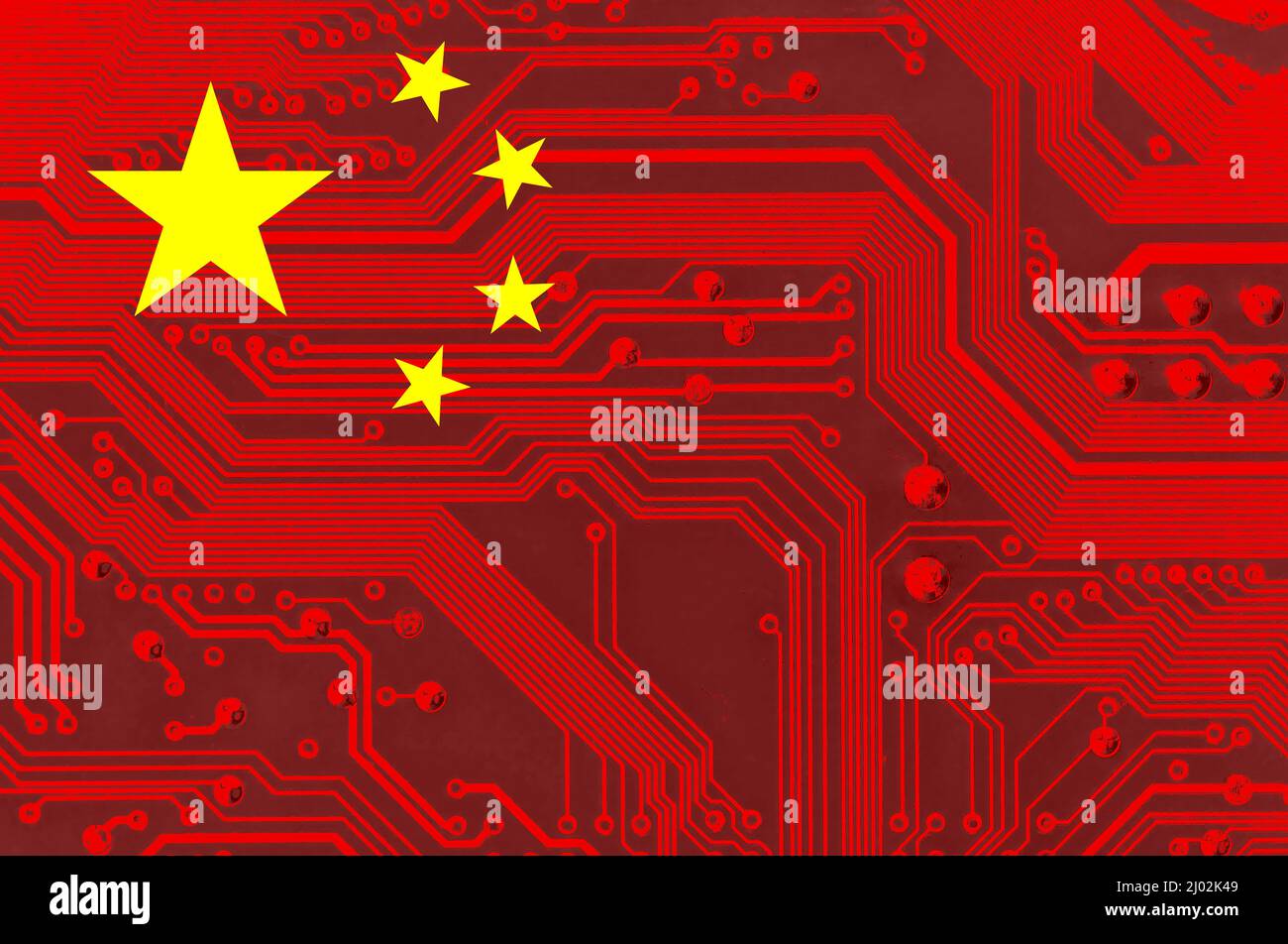 Chinese National Flag with a grunge type effect on PC circuit board ...