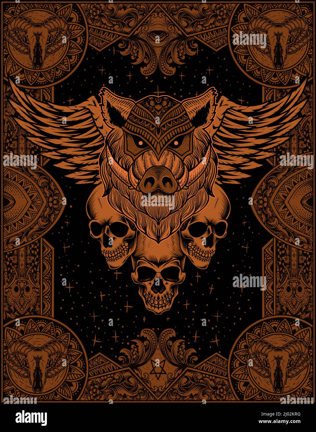 Skull logo etching Stock Vector Images - Alamy