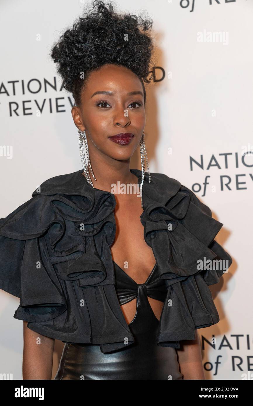 New York, US, March 15, 2022. Ebony Obsidian wearing dress by Stacey ...