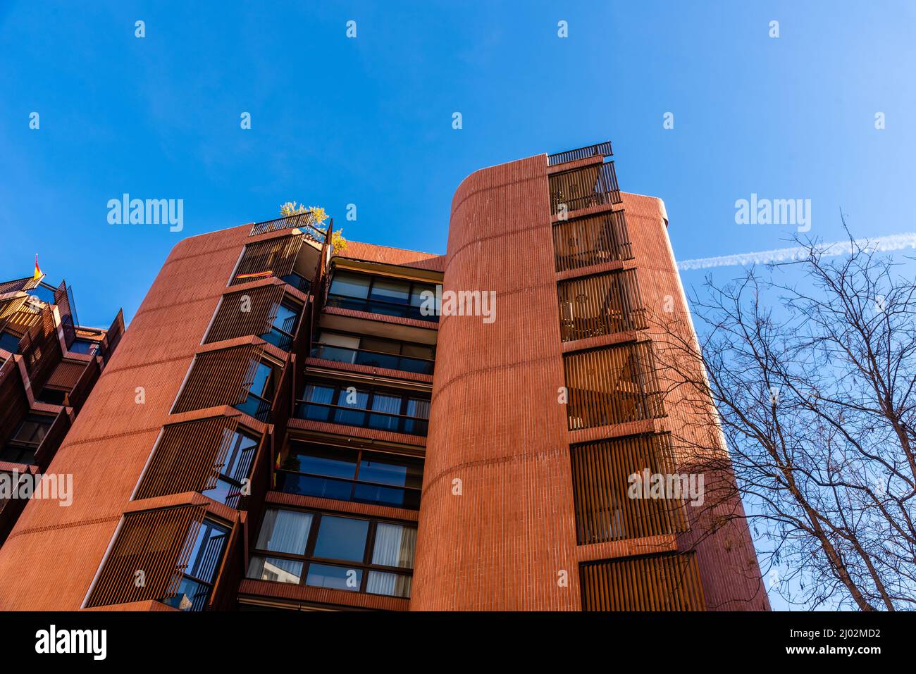 Madrid, Spain - December 12, 2021: Girasol building. Famous residential building with brick ...