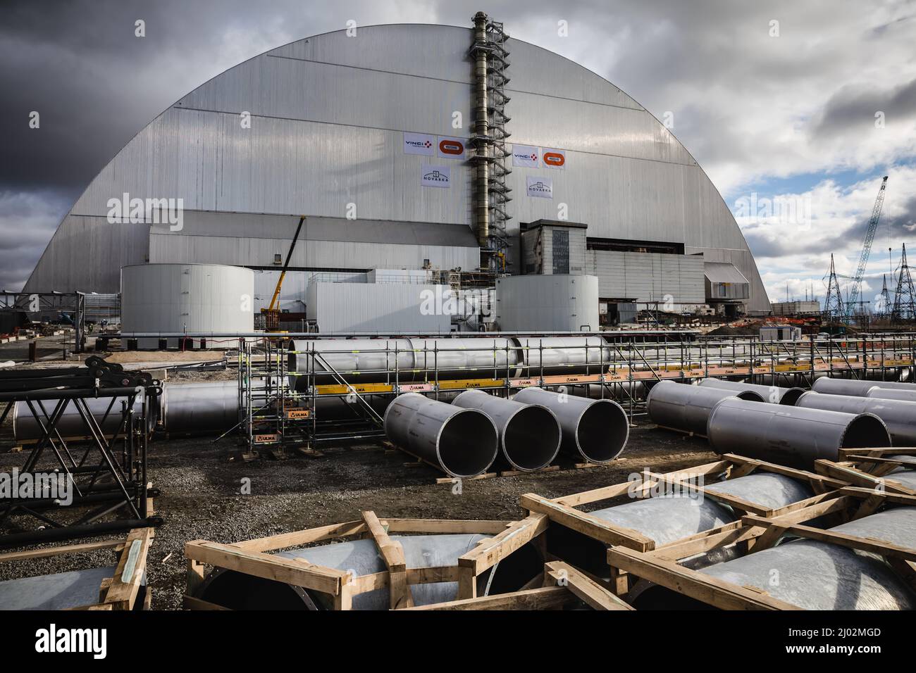 Chernobyl reactor number 4 confinement arch over the object shelter is ...