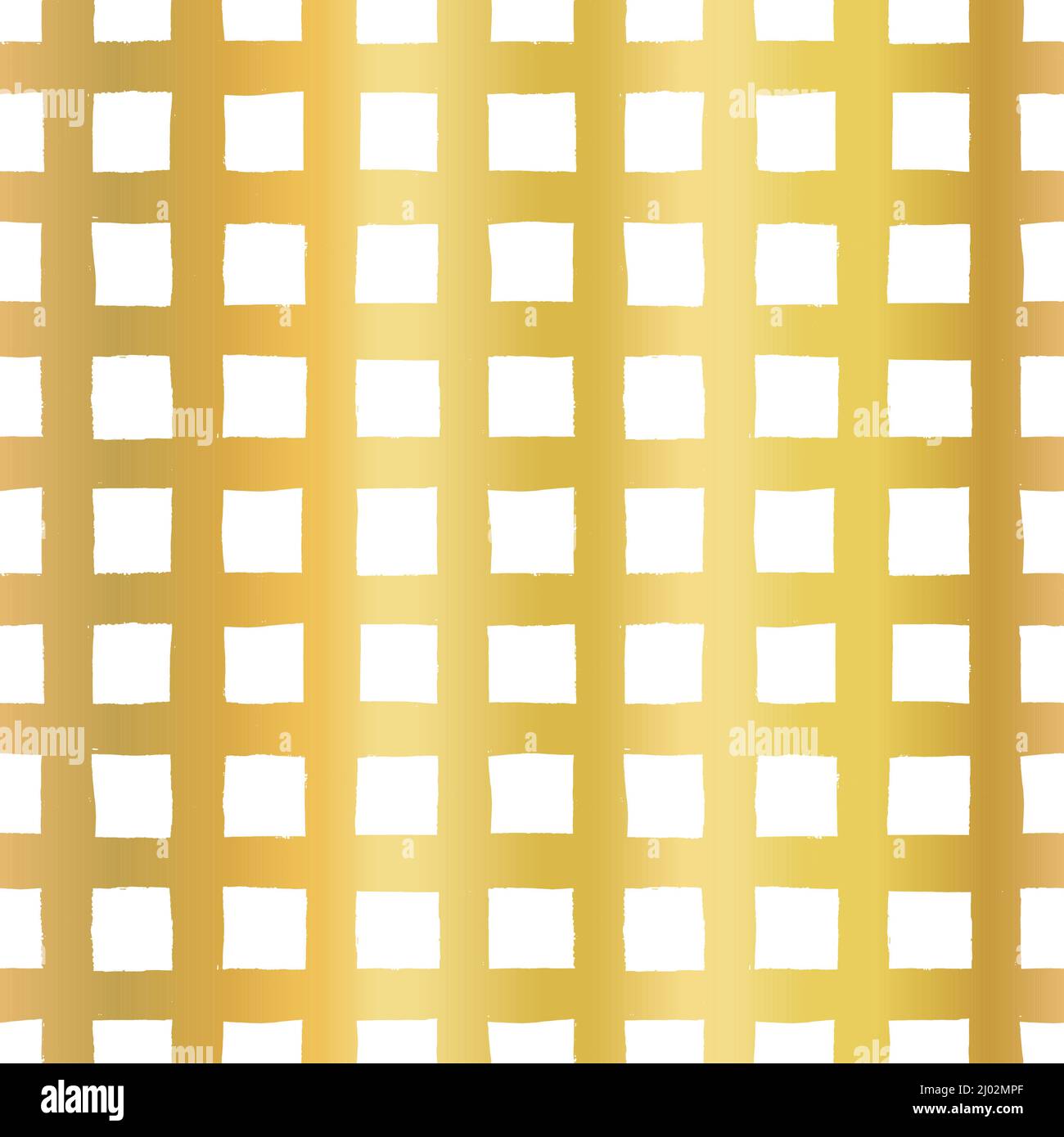 Gold foil grid seamless vector background. Hand drawn pattern irregular ...