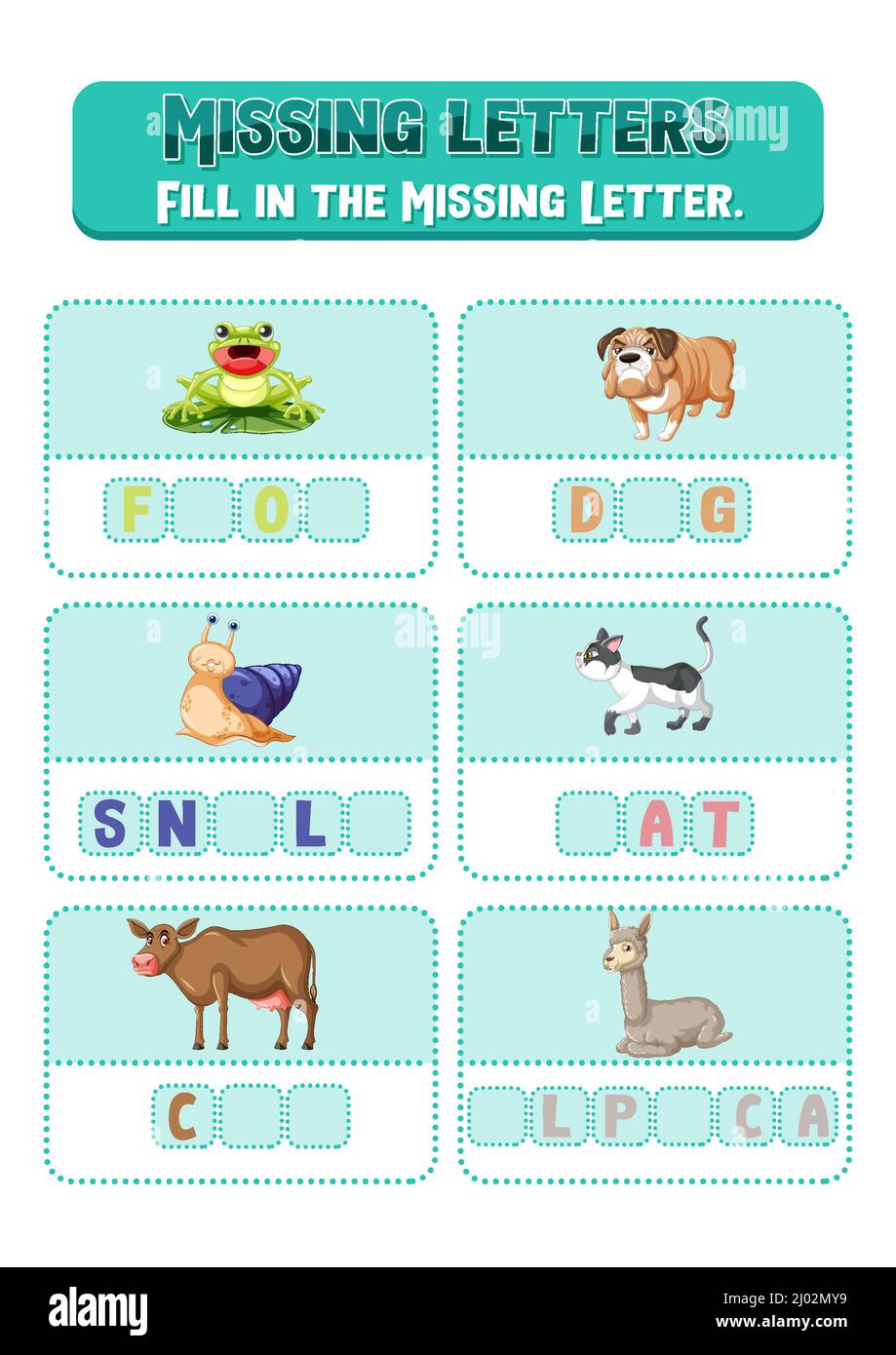 Fill the missing letter of each word worksheet for children ...