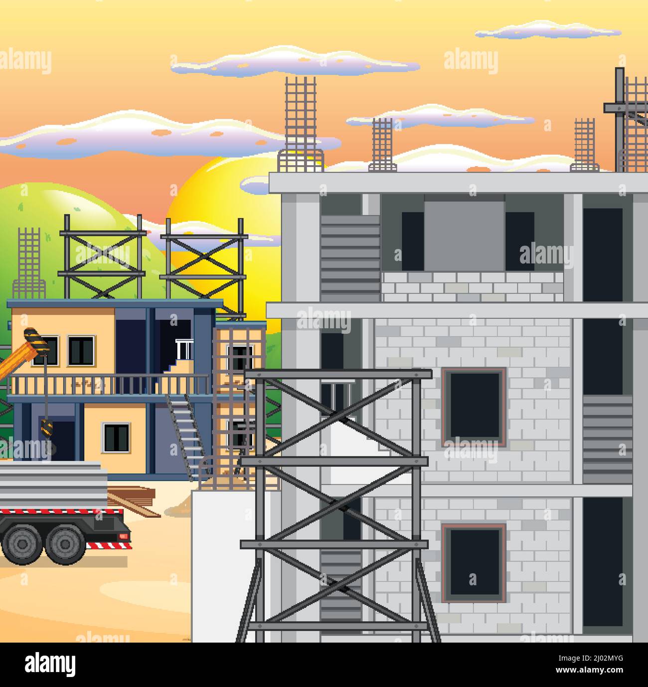 Scene of building construction site illustration Stock Vector Image ...