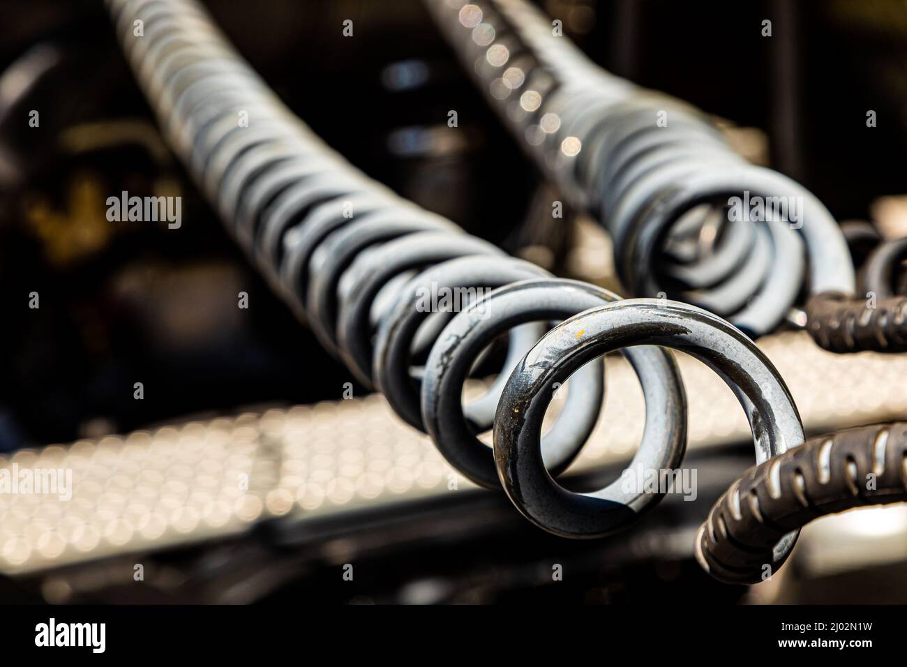 Close up of spiral hose pipes on the rear of a semi truck tractor Stock ...