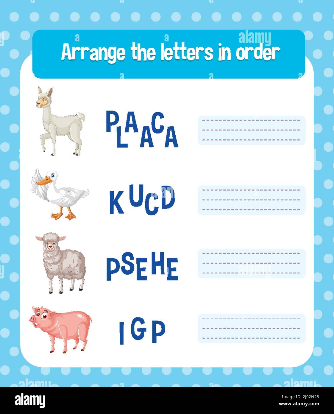 Arrange the letters in order on worksheet illustration Stock Vector ...