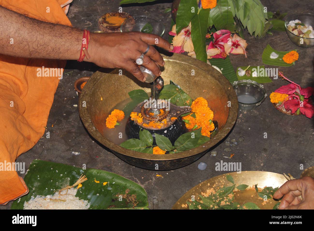 Hindu Devotees offering milk And Water to Shiv Lingam on occasion of ...