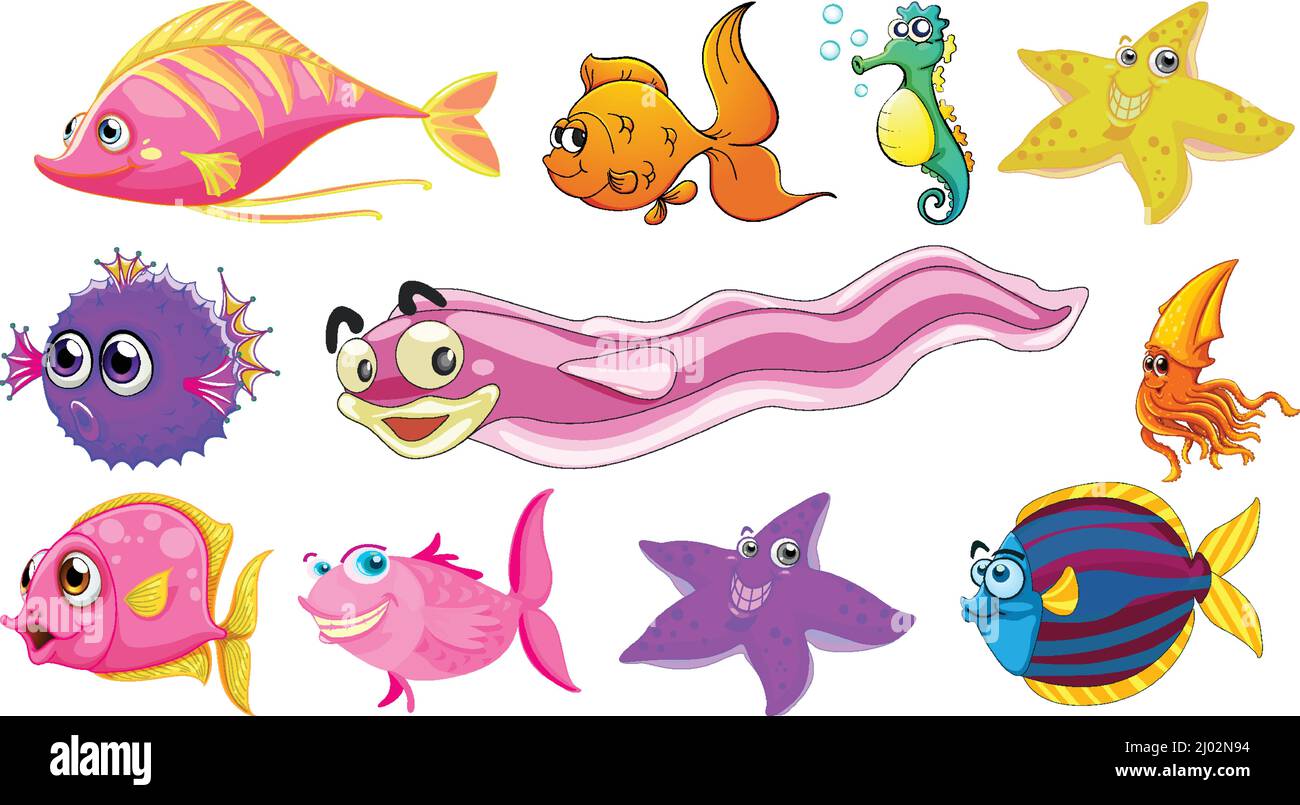 Sea animals cartoon collection illustration Stock Vector Image & Art ...