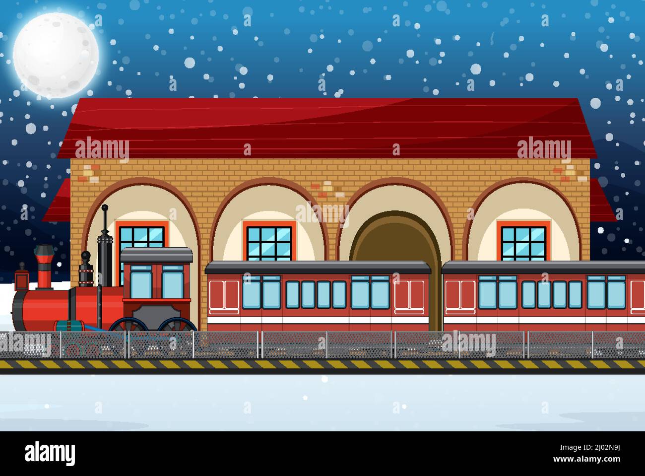 Train station scene with steam locomotive illustration Stock Vector ...