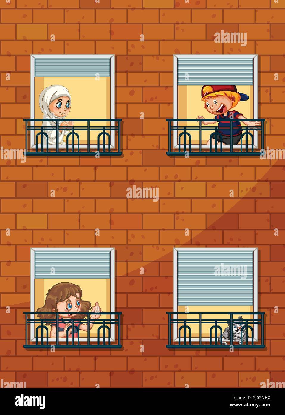 Apartment windows with neighbors cartoon character illustration Stock ...