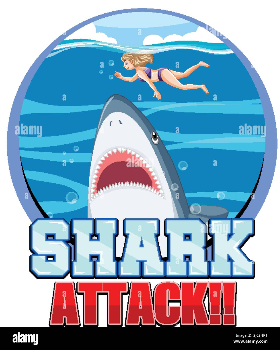 A Marine logo with big blue shark and Shark attack text illustration ...