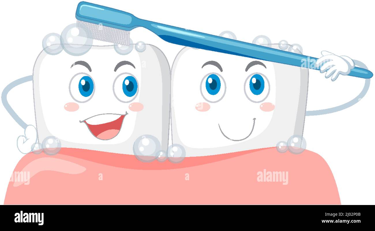 Happy teeth brushing itself on white background illustration Stock ...