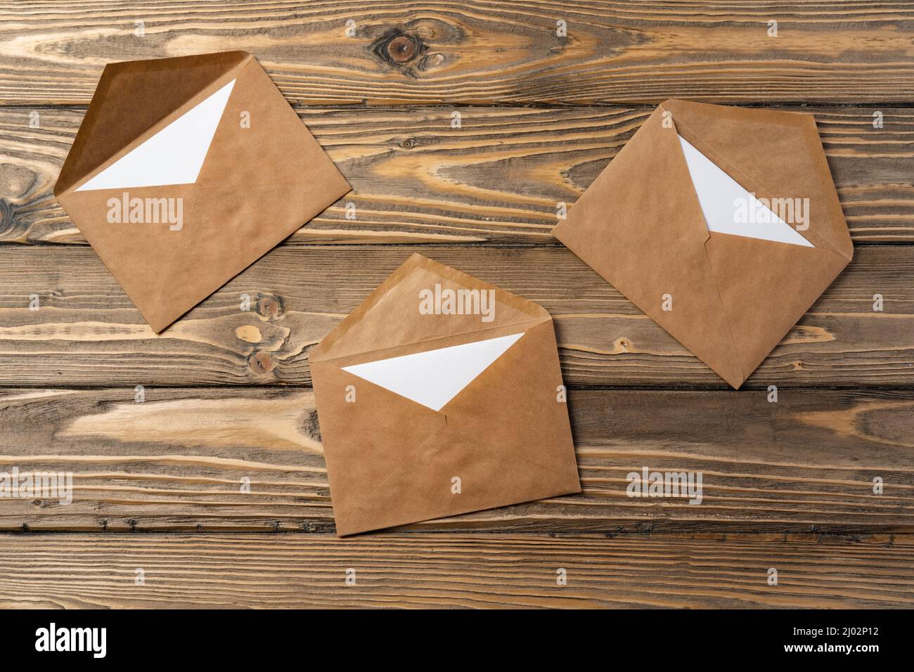 Stack of envelopes on working desk top view. Business mail Stock Photo ...