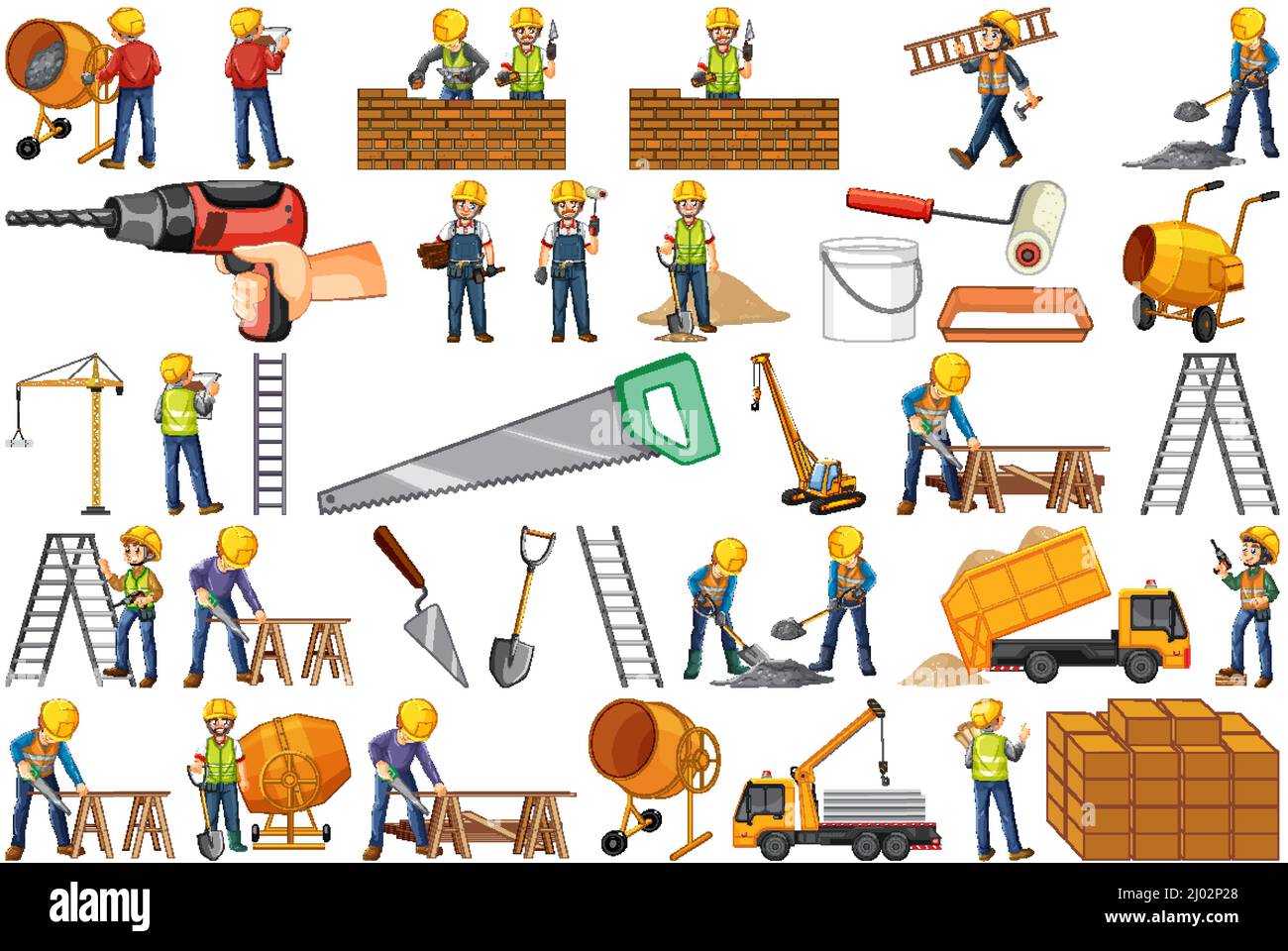 Construction worker set with man and tools illustration Stock Vector ...