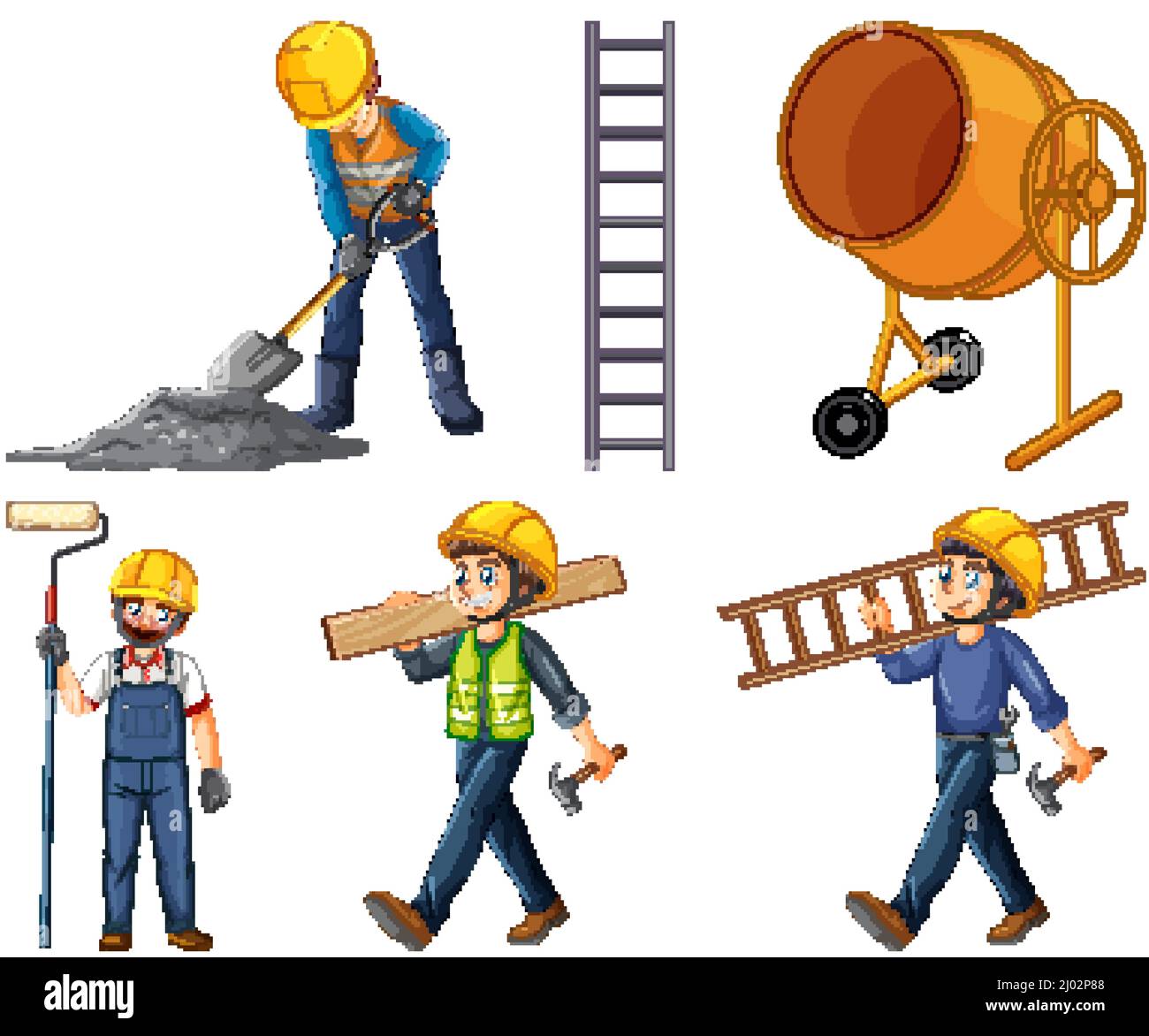 Construction worker set with man at work illustration Stock Vector ...