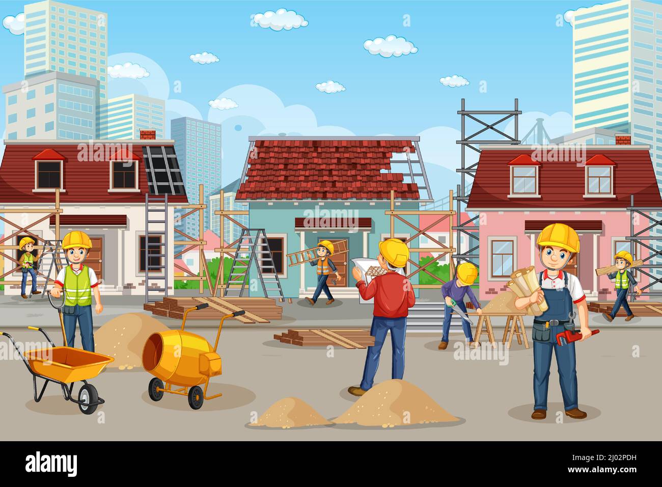 Scene of building construction site illustration Stock Vector Image ...