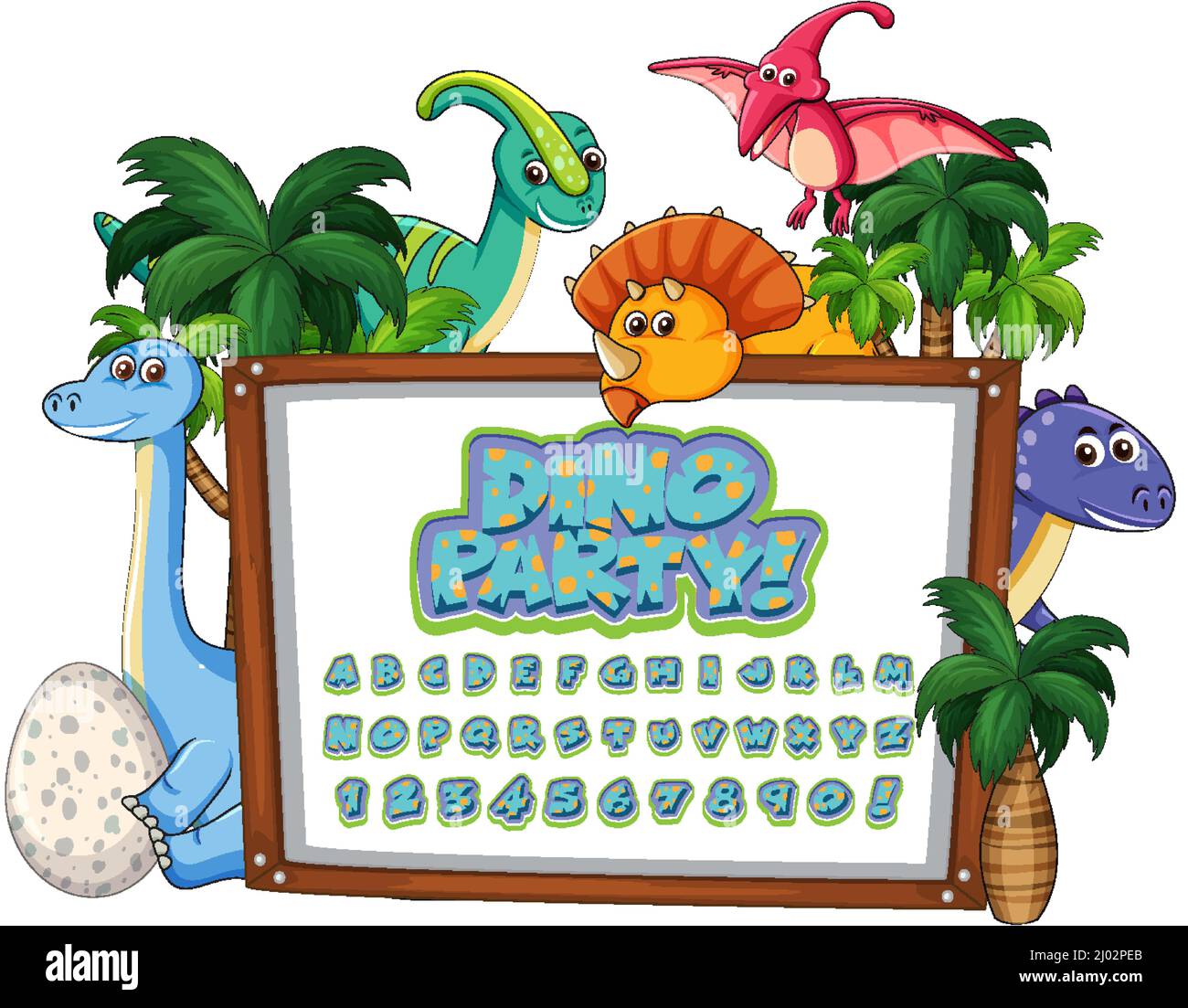 Font design for english alphabets in dinosaur character on white board ...