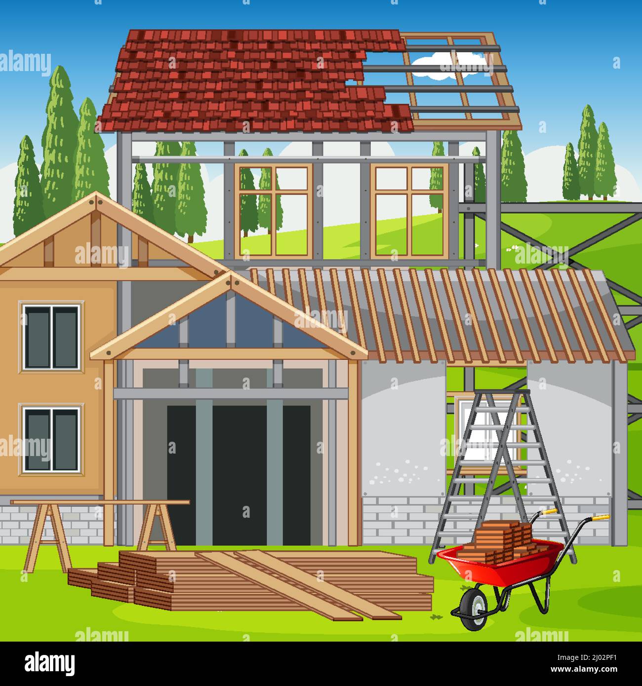 Cartoon scene of building construction site illustration Stock Vector ...