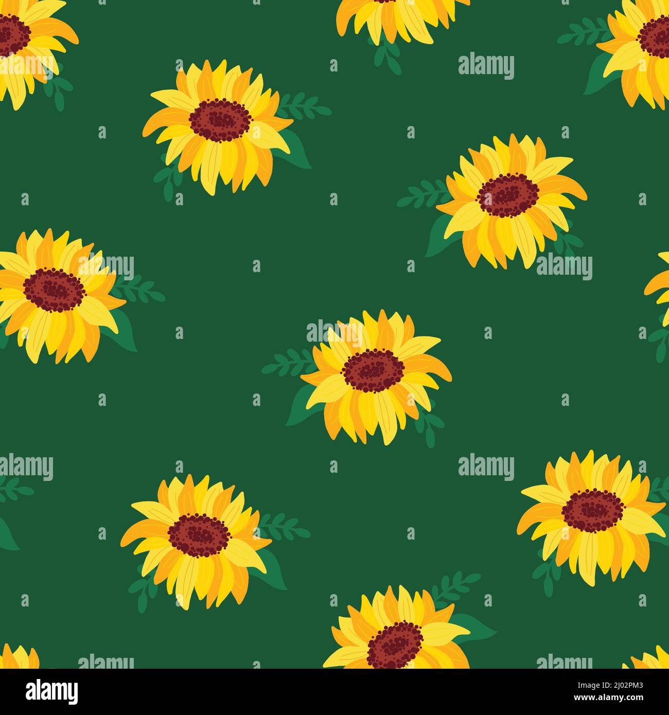 Sunflower pattern. Seamless vector background with sunflowers on green ...