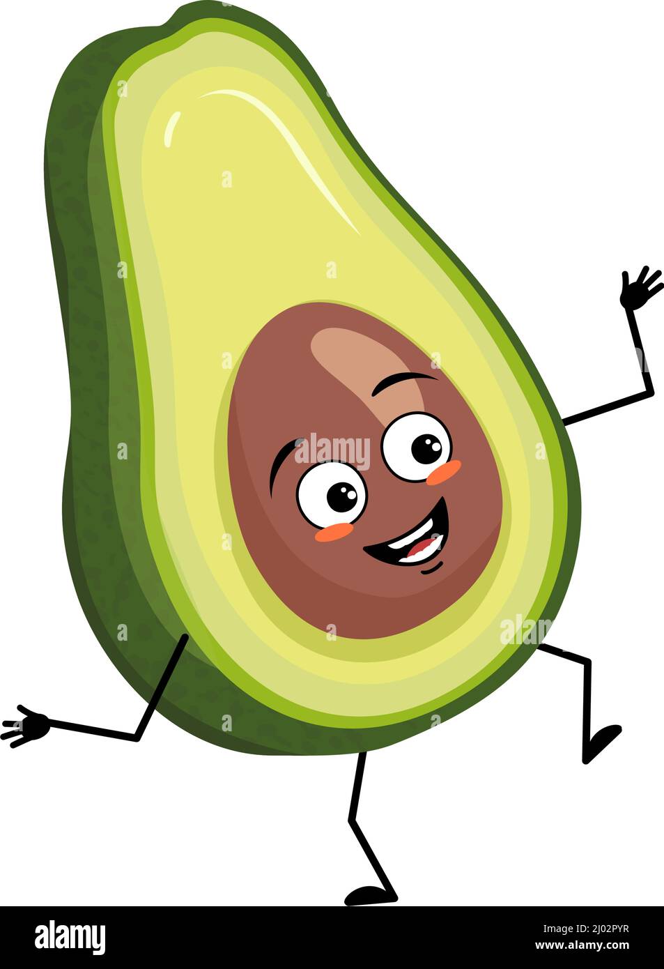 Avocado character with crazy happy emotion, joyful face, smile eyes ...
