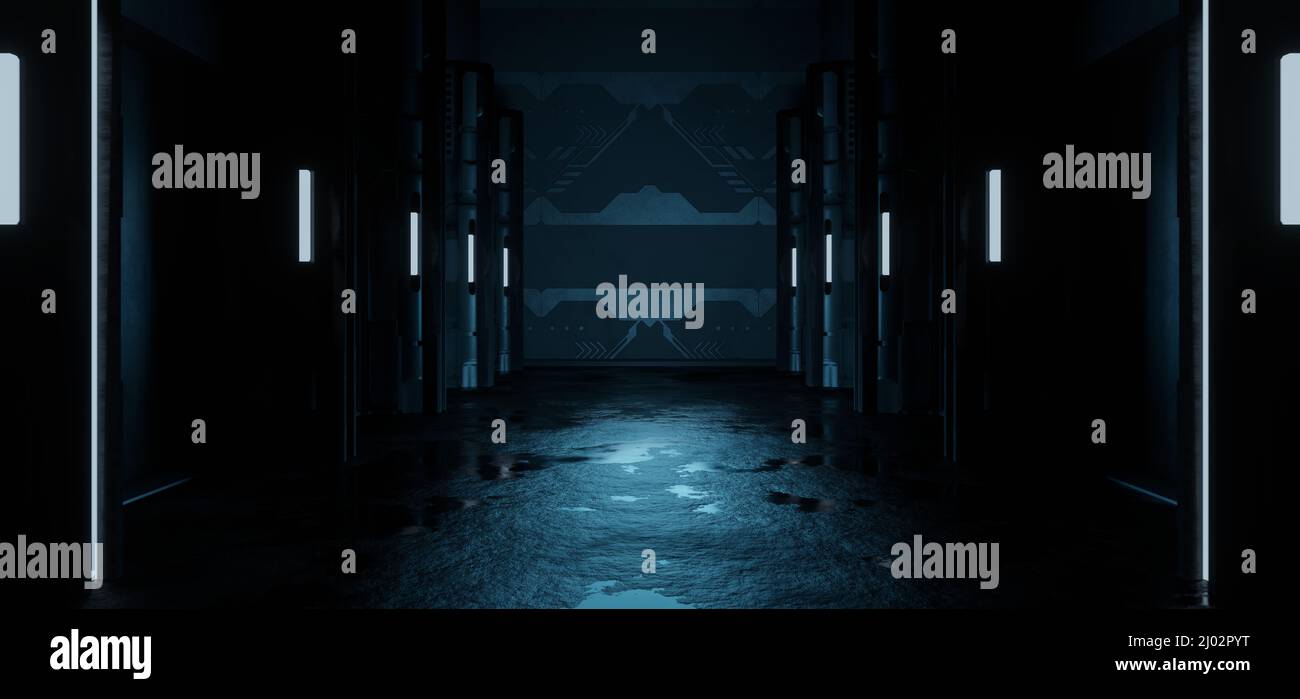 Futuristic Industrial Underground Hall Corridor Tunnel Led Lights Laser ...