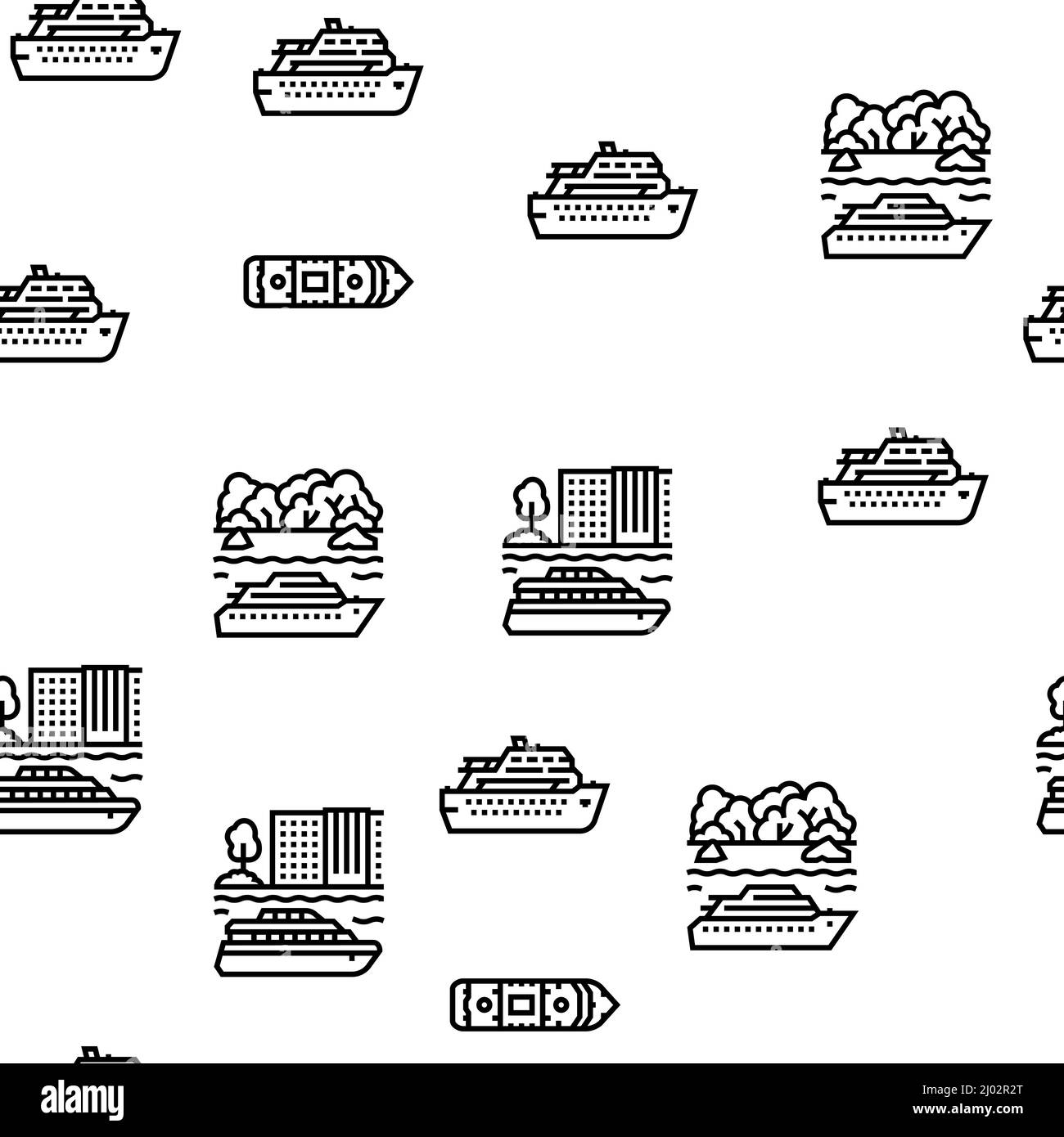 Cruise Ship Vacation Enjoyment Vector Seamless Pattern Stock Vector ...