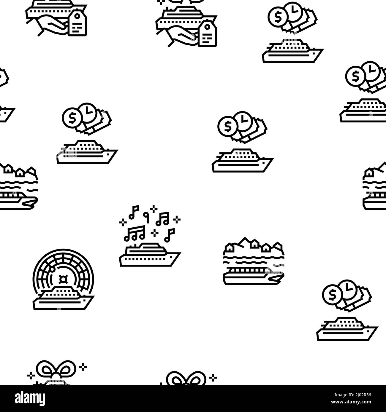 Cruise Ship Vacation Enjoyment Vector Seamless Pattern Stock Vector ...