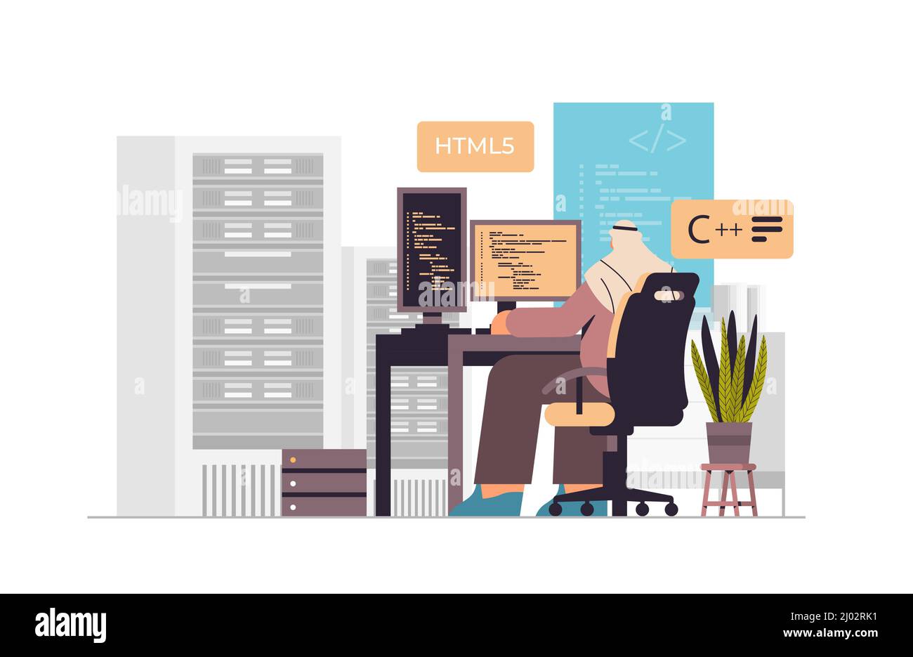 Web Developer Creating Program Code On Computer Monitor Development Of Software And Programming