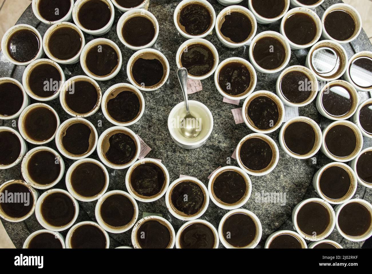 Coffee cupping table, Peru Stock Photo - Alamy