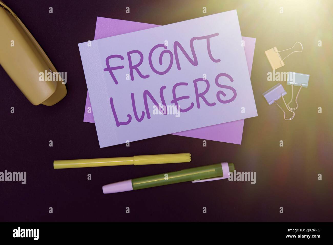 Sign displaying Frontliners. Internet Concept most important or ...
