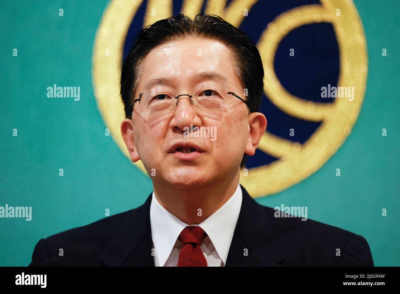 Tokyo, Japan. 16th Mar, 2022. Governor of Iwate Takuya Tasso speaks ...