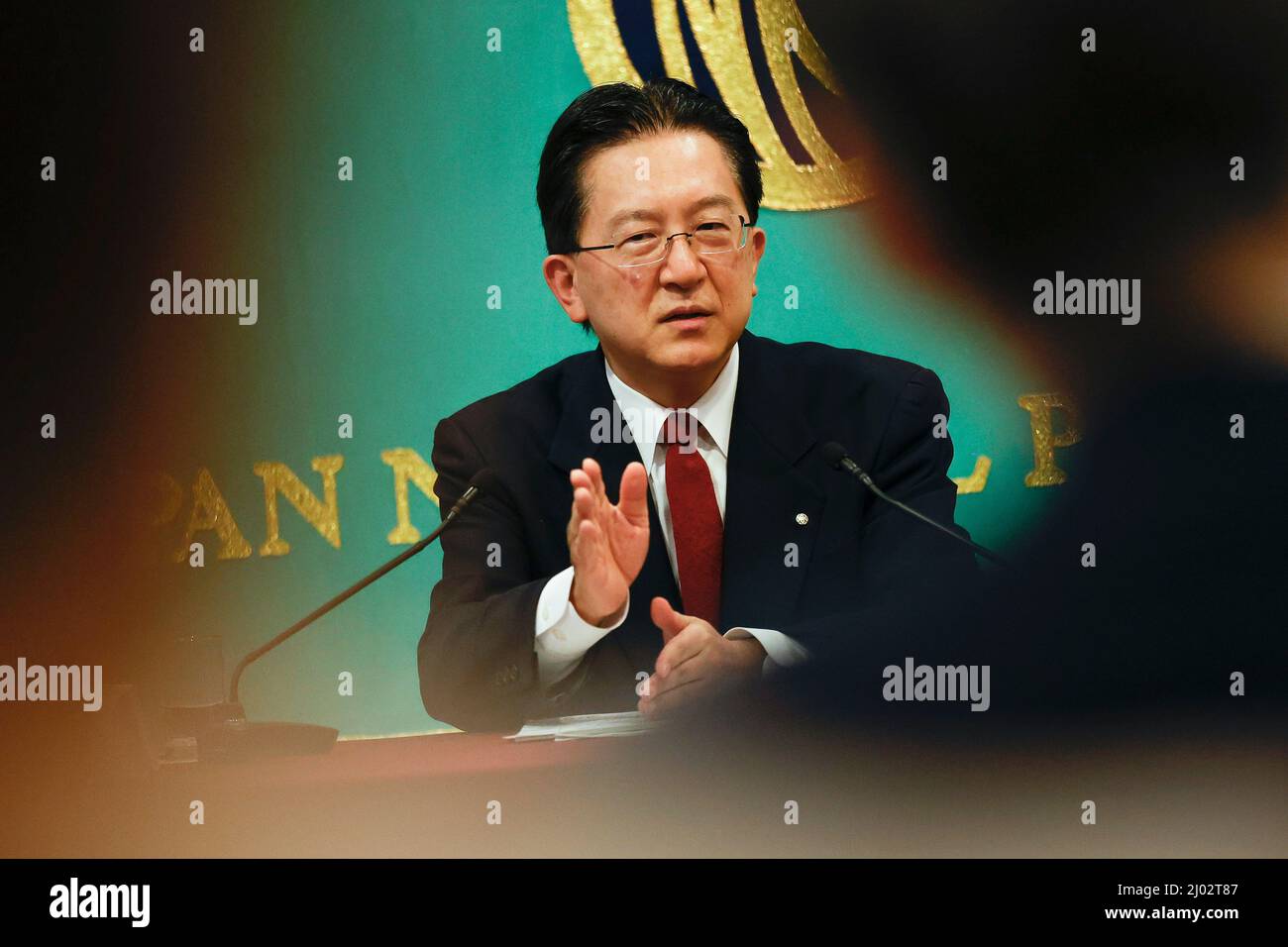 Tokyo, Japan. 16th Mar, 2022. Governor of Iwate Takuya Tasso speaks ...