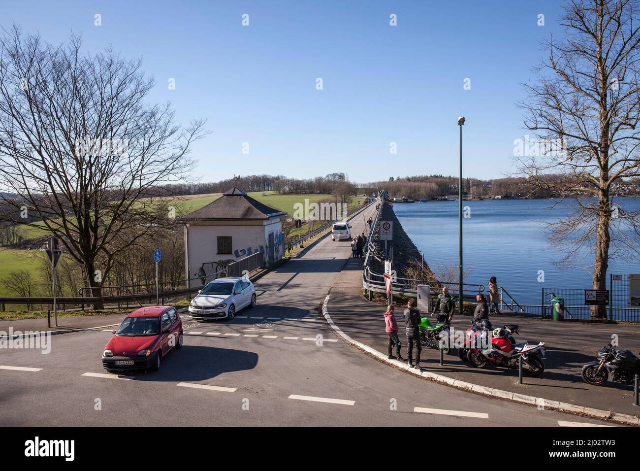 barrage of the Bevertal reservoir near Hueckeswagen in the Bergisches ...