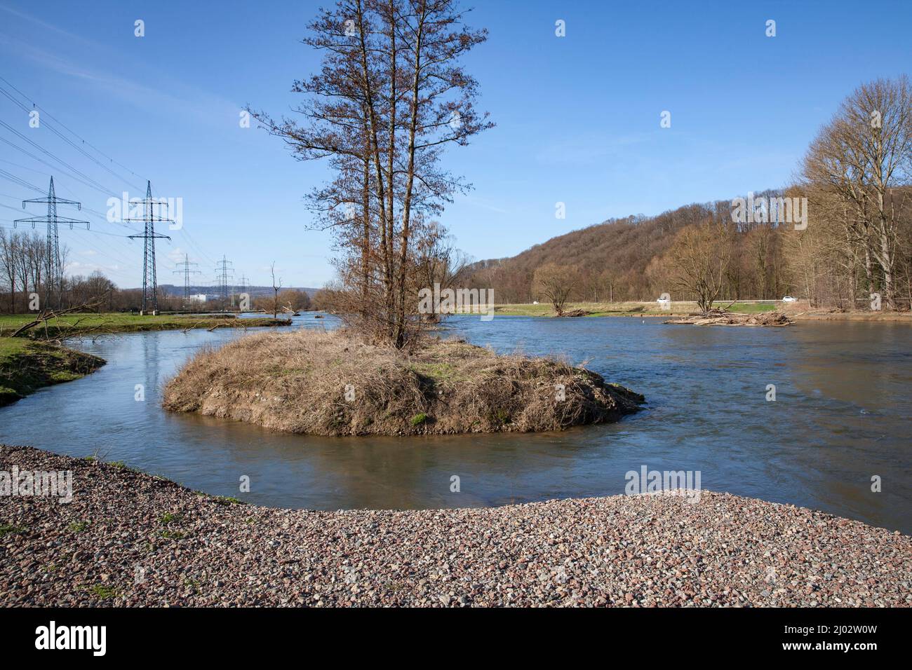 the renaturalized and redesigned Lenne river in Hagen, Ruhr Area, North ...