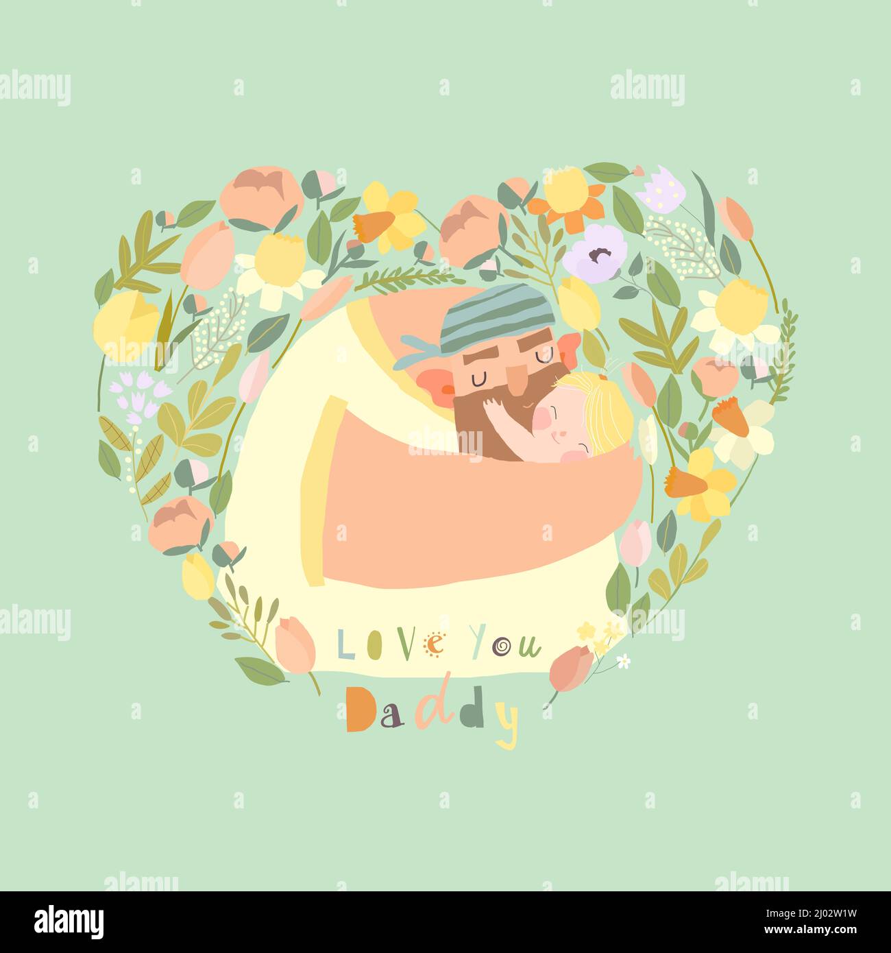 Cartoon Father hugging Little Daughter in Flowers Stock Vector Image ...