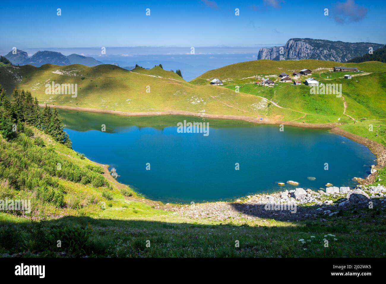Lac De Lessy and Mountain landscape in The Grand-Bornand, Haute-savoie ...