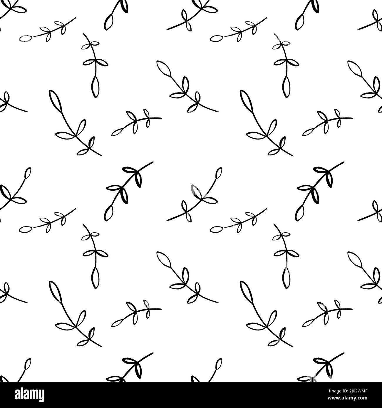 hand drawn branches with leaves seamless pattern of abstract botanical ...