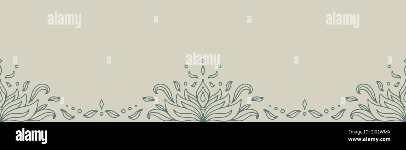 leaves hand drawn botanical floral seamless border pattern in trendy ...