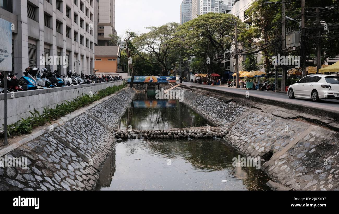 Canal Draining The Wetlands Swamp of city center Bangkok Thailand Stock ...